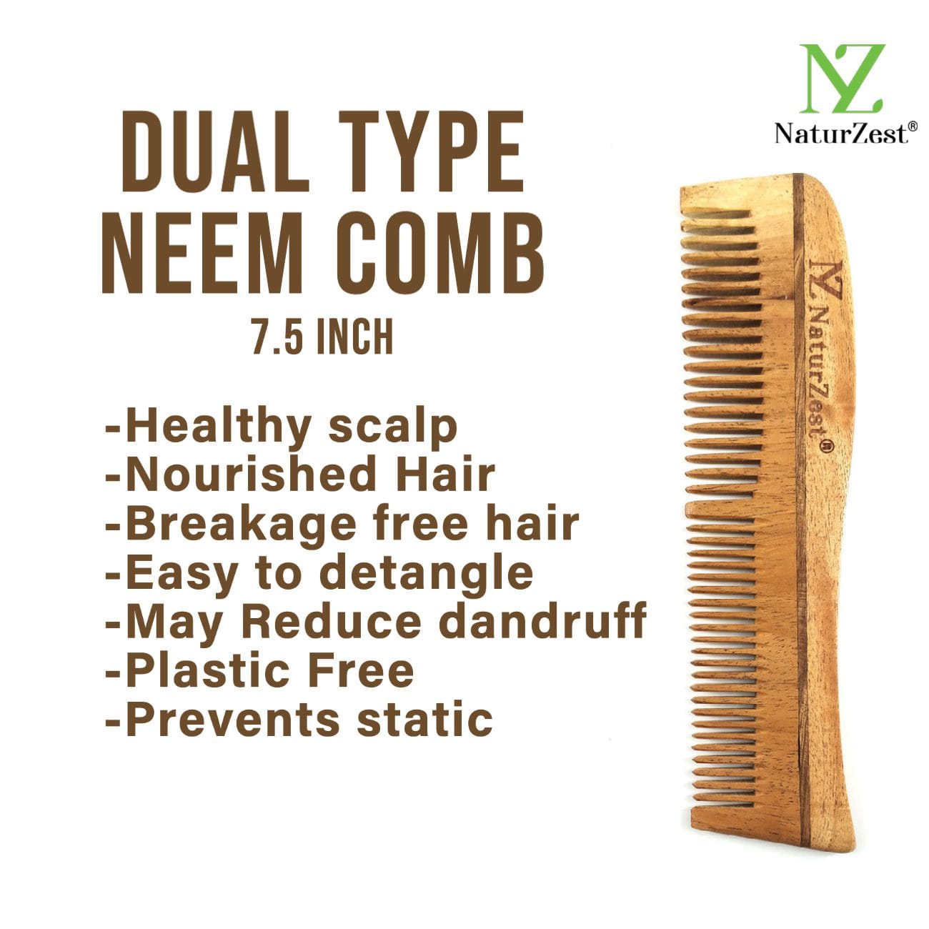 Dual Type Neem Comb - NaturZest - Goodness Of Virgin Coconut Oil